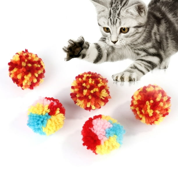 SHAR 6 Pack Colorful Cat Toys, Interactive Yarn Cat Balls, Pom Poms Cat ...