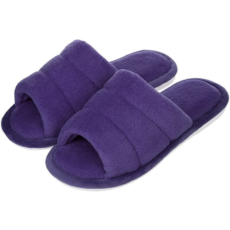 shevalues Terry Cloth Open Toe Slippers for Women Memory Foam Silp On ...