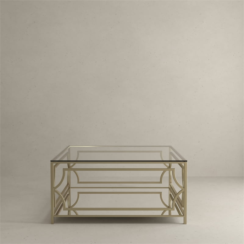 American Home Classic Edward Square Metal-Glass Coffee Table in Brushed ...