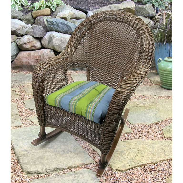 Jordan Manufacturing Sunbrella 18 x 18 Bravada Limelight Multicolor Stripe Square Tufted Contoured Outdoor Wicker Seat Cushion 2 Pack