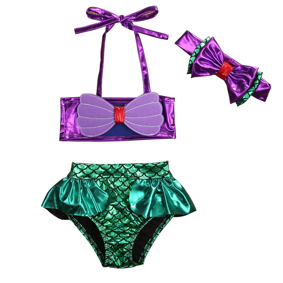 Qmyliery 3Pcs Girls Mermaid Bikini Set Lace Up 3D Swimsuits Fish Scales ...
