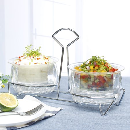 Salad Dressing Bowl with Stainless Steel Stand Cold Bowl Salad Dessert ...