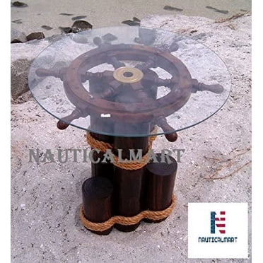 NauticalMart Wooden Ship Wheel Table - Nautical Decor- Vintage Ship ...