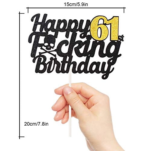AERZETIX Happy 61st Birthday Cake Topper Negro Dorado Glitter Divertido ...