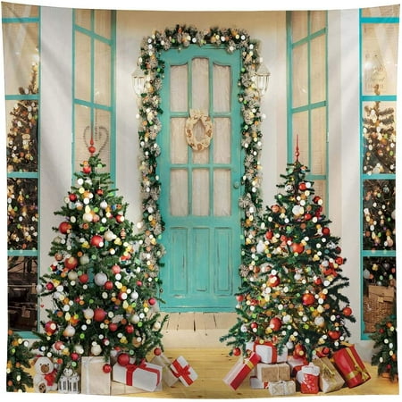8x8ft Green Christmas Door Backdrop for Photography Pictures Holiday ...