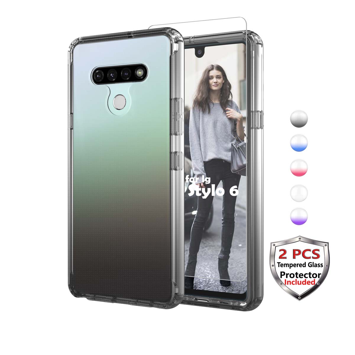 LG Stylo 6 Case Clear, (2 Pack) Temerped Glass Screen Protector for LG Stylo 6 / LG K71 Stylus ...