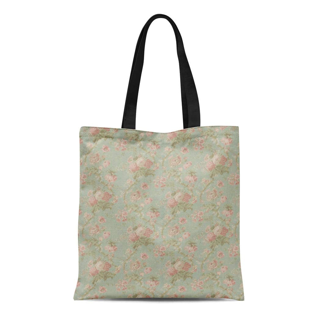 SIDONKU Canvas Tote Bag Victorian Elegant Vintage Floral Rose Green Old ...