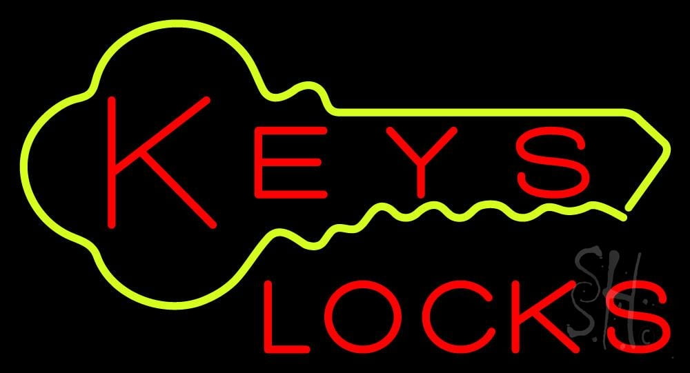 Keys Locks LED Neon Sign 13" Tall x 24" Wide - inches Black Square Cut ...