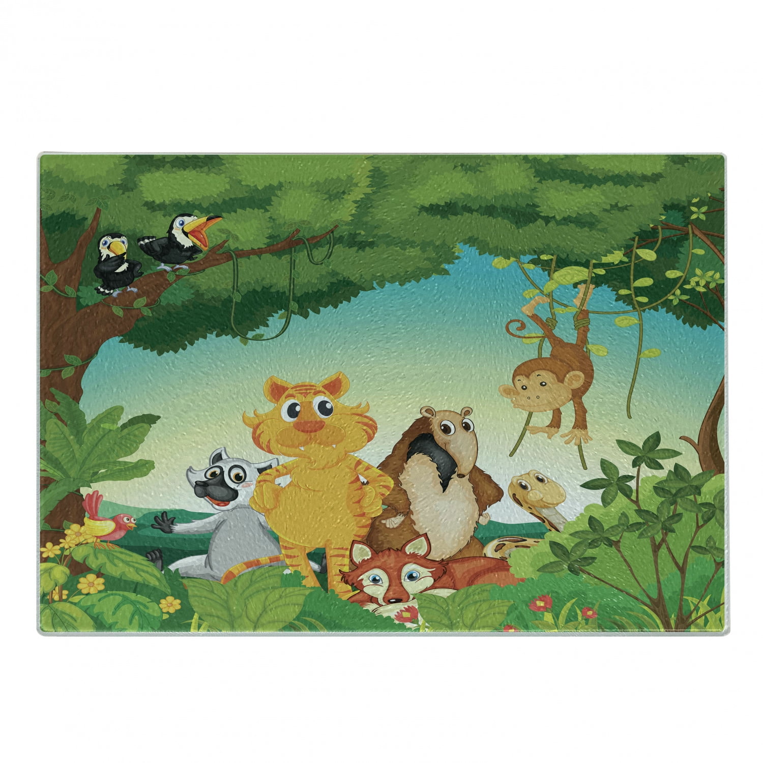 Zoo Cutting Board, Forest Scene with Different Animals Habitat Jungle ...
