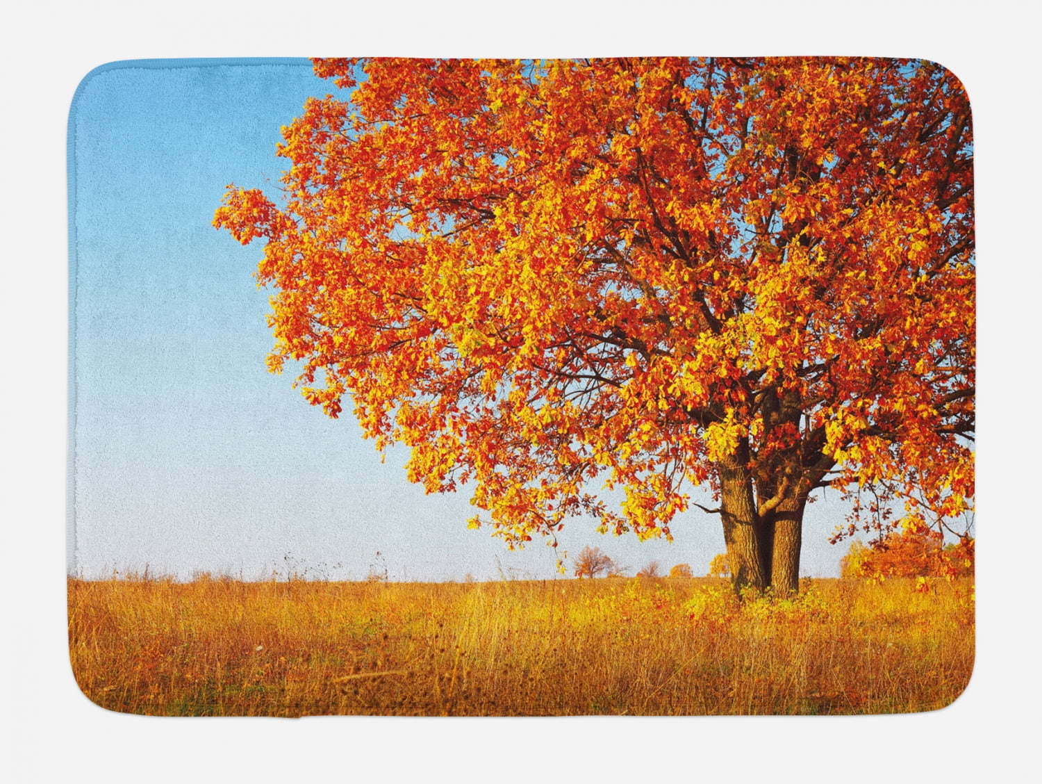 Fall Bath Mat, Lonely and Ancient Oak Tree Grass Bushes Field Serene ...