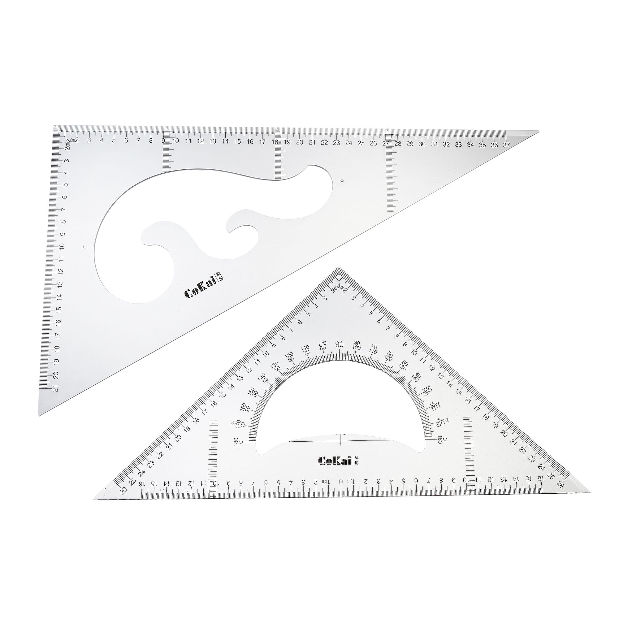 Triangle Ruler Square Set with Built-in Protractor 37cm 30/60 26cm 45/ ...