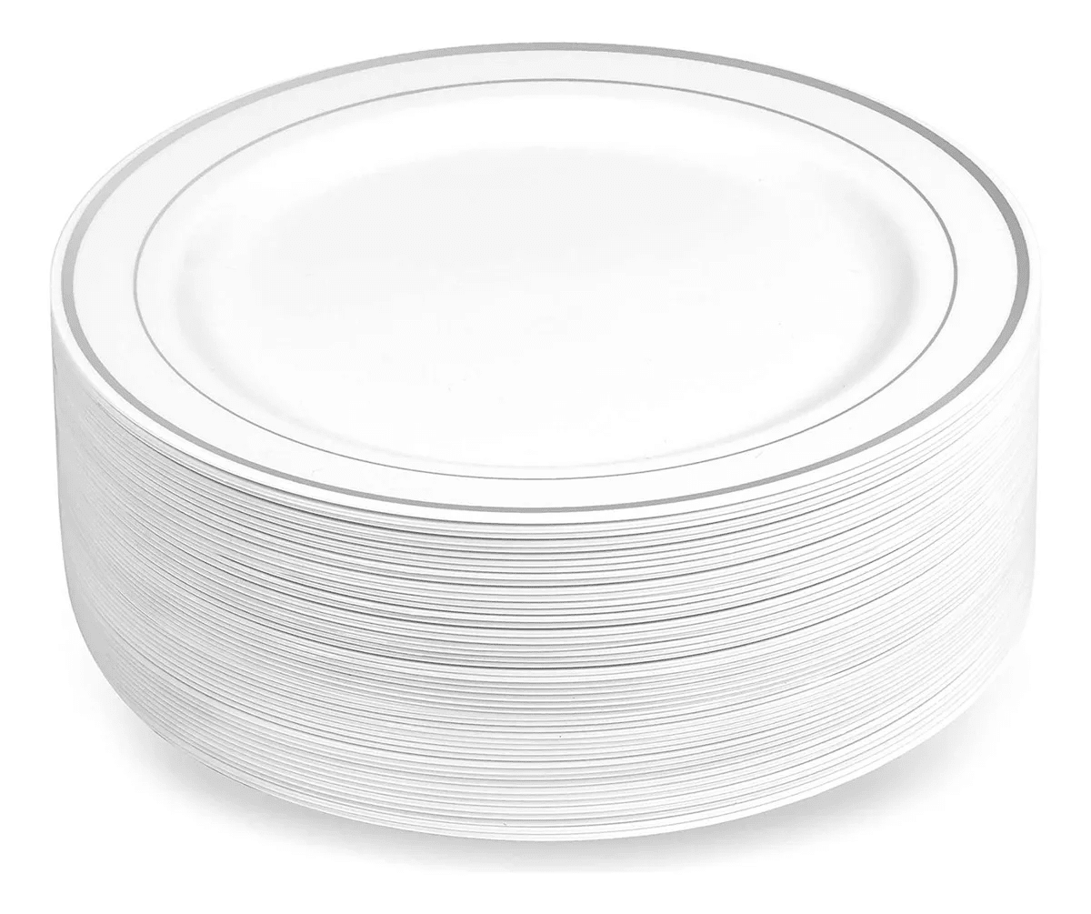 Platos Grandes Desechables Elegantes Plástico Para Fiesta BLANCO ...