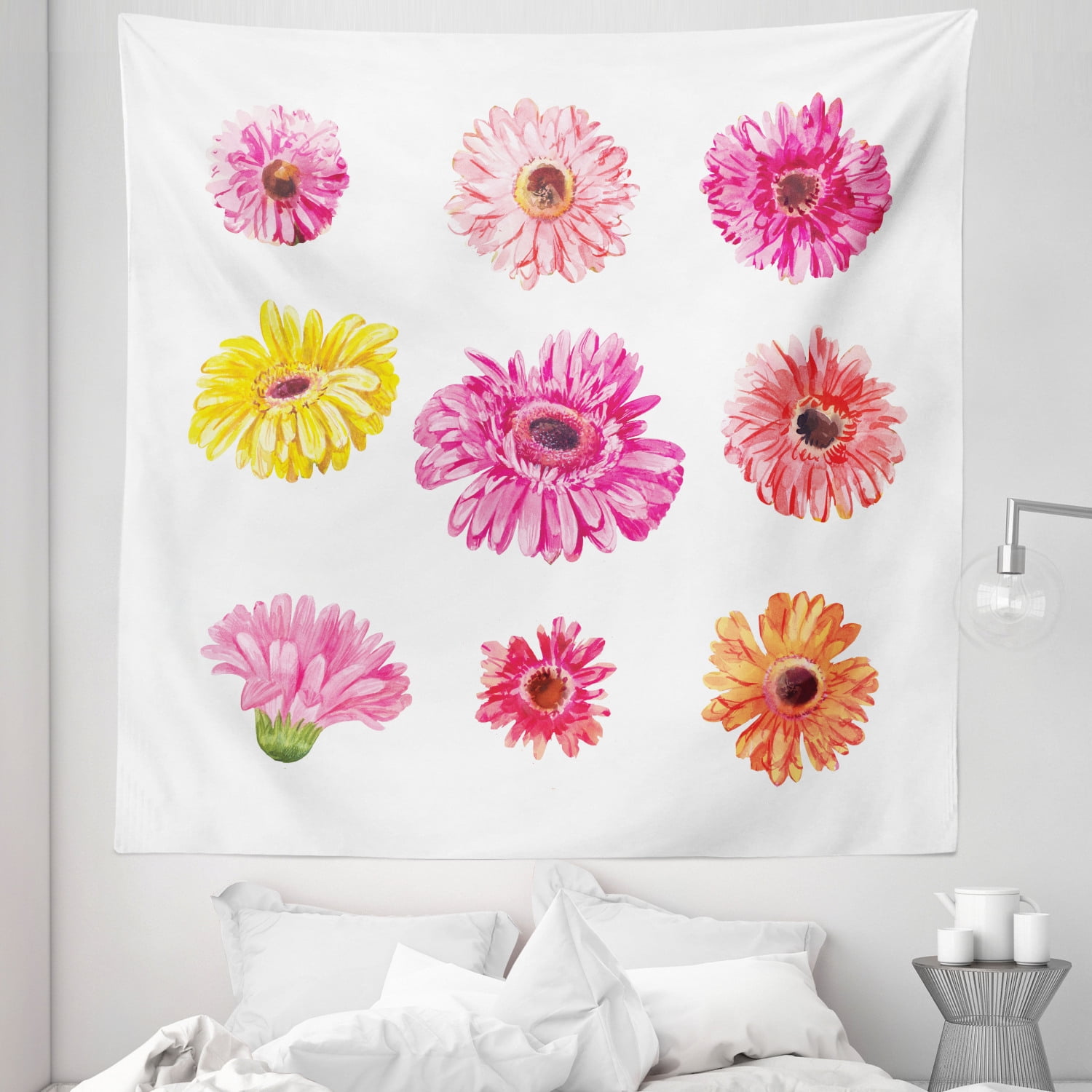Gerber Daisy Tapestry, Gerbera Flower Heads in Pink and Yellow Shades ...