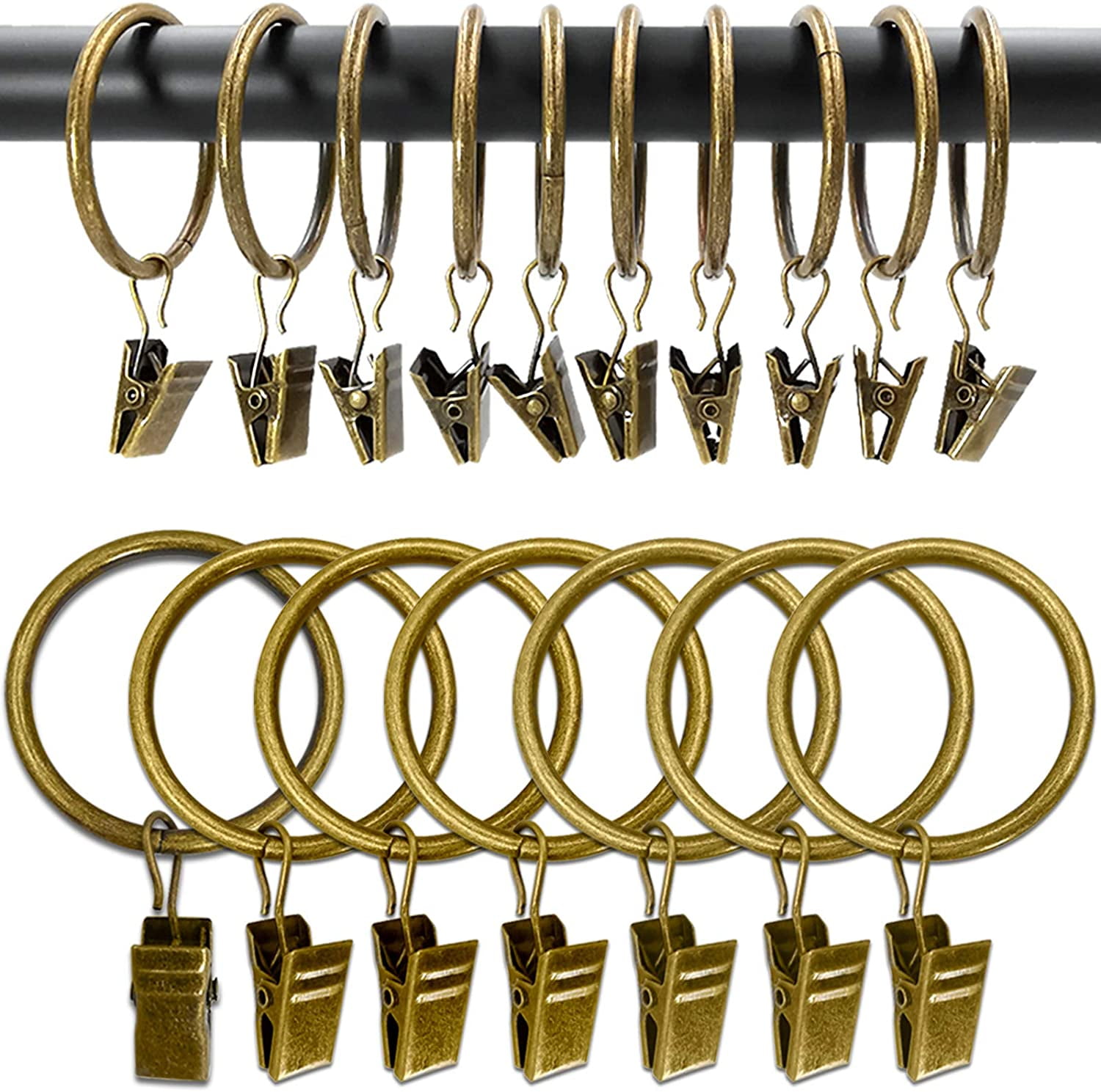 100 Pack Metal Curtain Rings with Clips, Drapery Clips Hooks ...