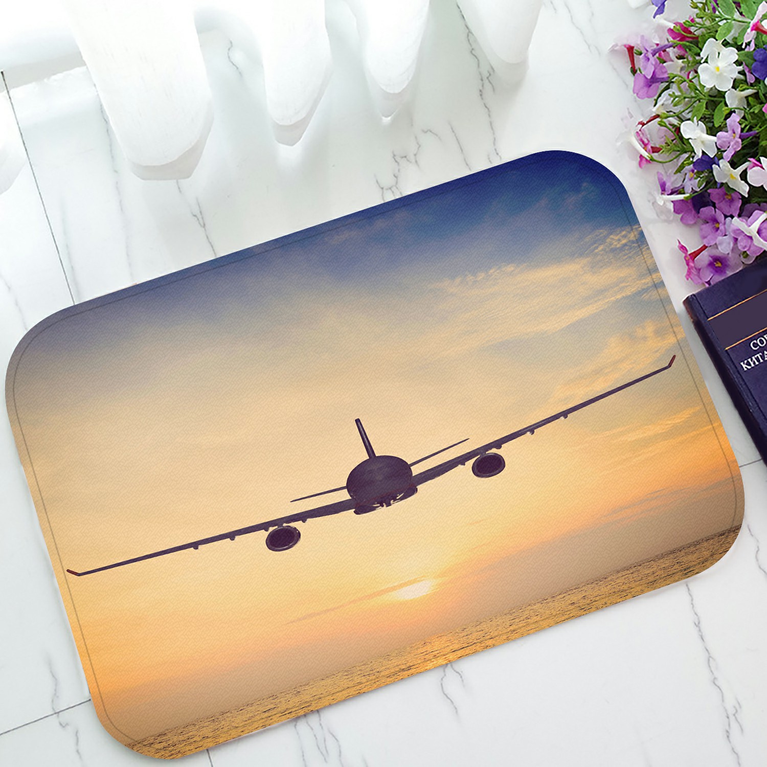 ABPHQTO Airplane Is Flying Over The Sea At Sunset Doormat Entrance Rug ...