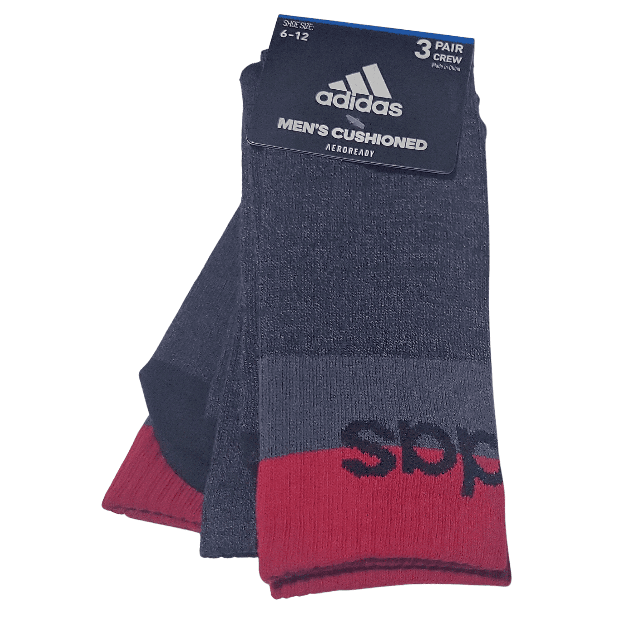 Adidas Socks Mens Large Gray Crew 6-12 Cushioned Aeroready 3 Pairs ...