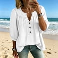 Abomasnow Women's Cotton Shirts 3/4 Sleeve Quarter Button V-Neck Blouse ...
