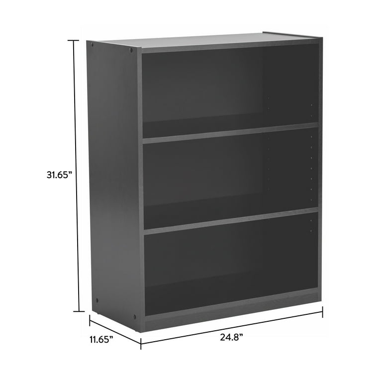 Mainstays 3 Shelf Bookcase with Adjustable Shelves True Black Oak