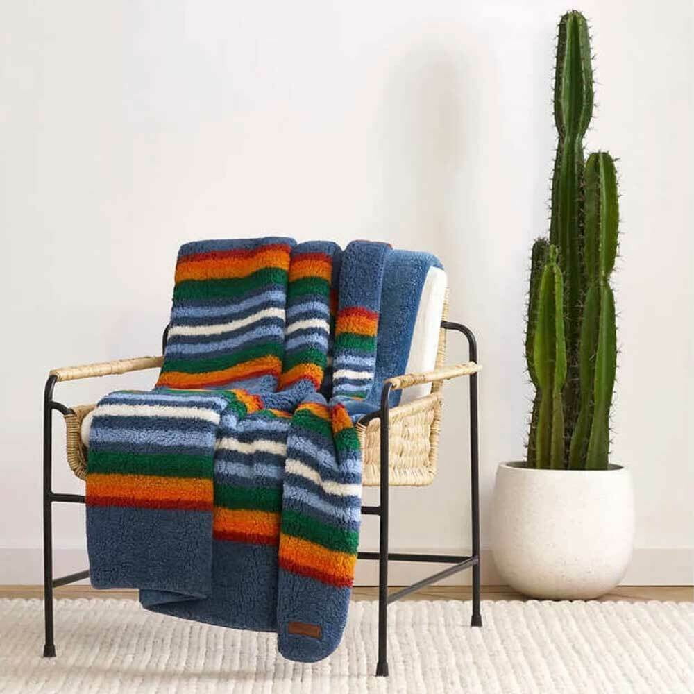 Pendleton Sherpa Fleece Throw 50" X 70" Serape Stripe Denim, Blue ...