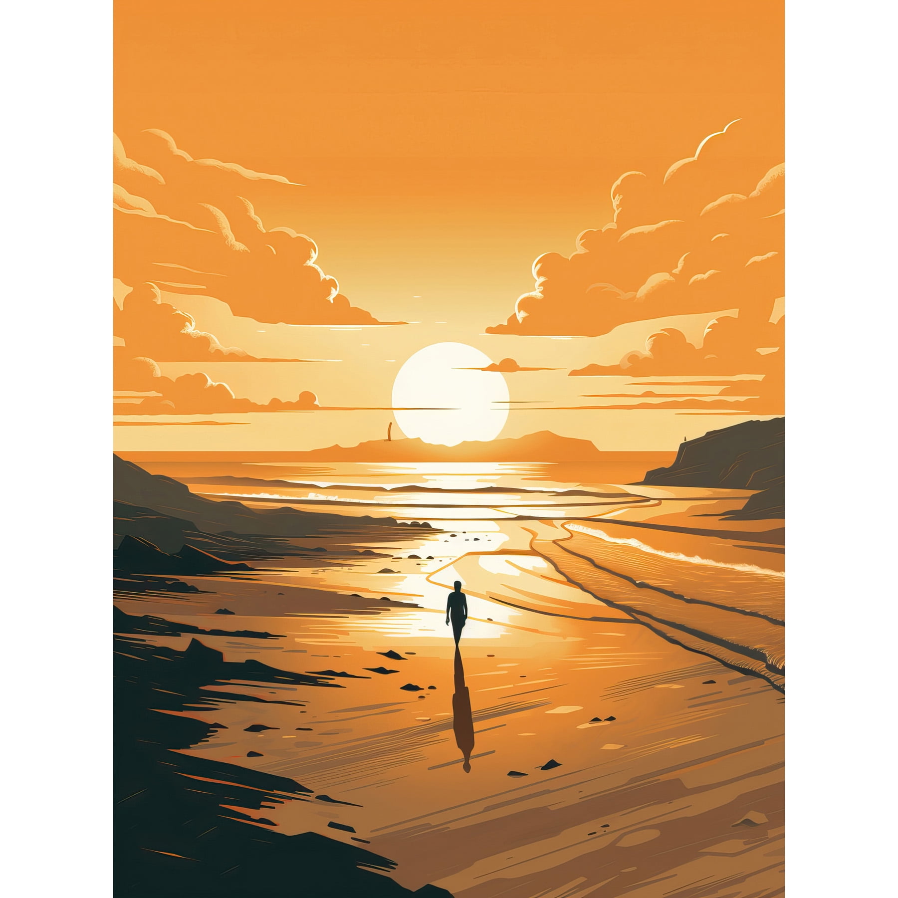 Walk into the Sunset Sand Beach Coastal Landscape Unframed Wall Art ...