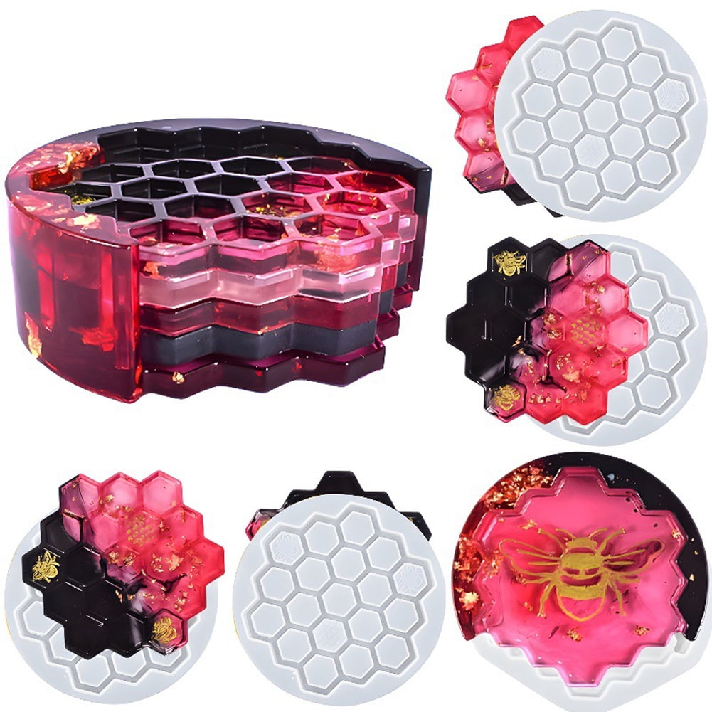 Silicone Coaster Molds with Storage Box,4 Styles Epoxy Resin Mold for ...