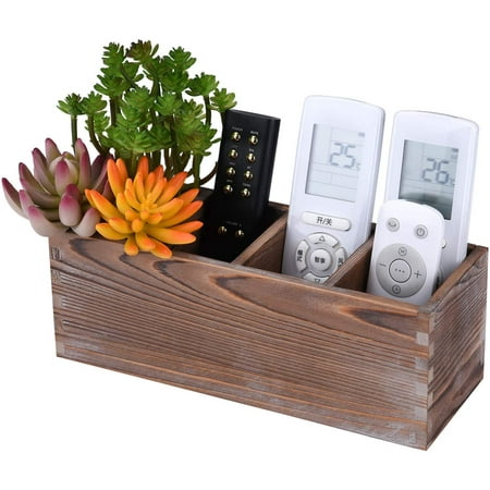 Wood Remote Holder Caddy 4 Compartments, Rustic Table TV Remote Control ...