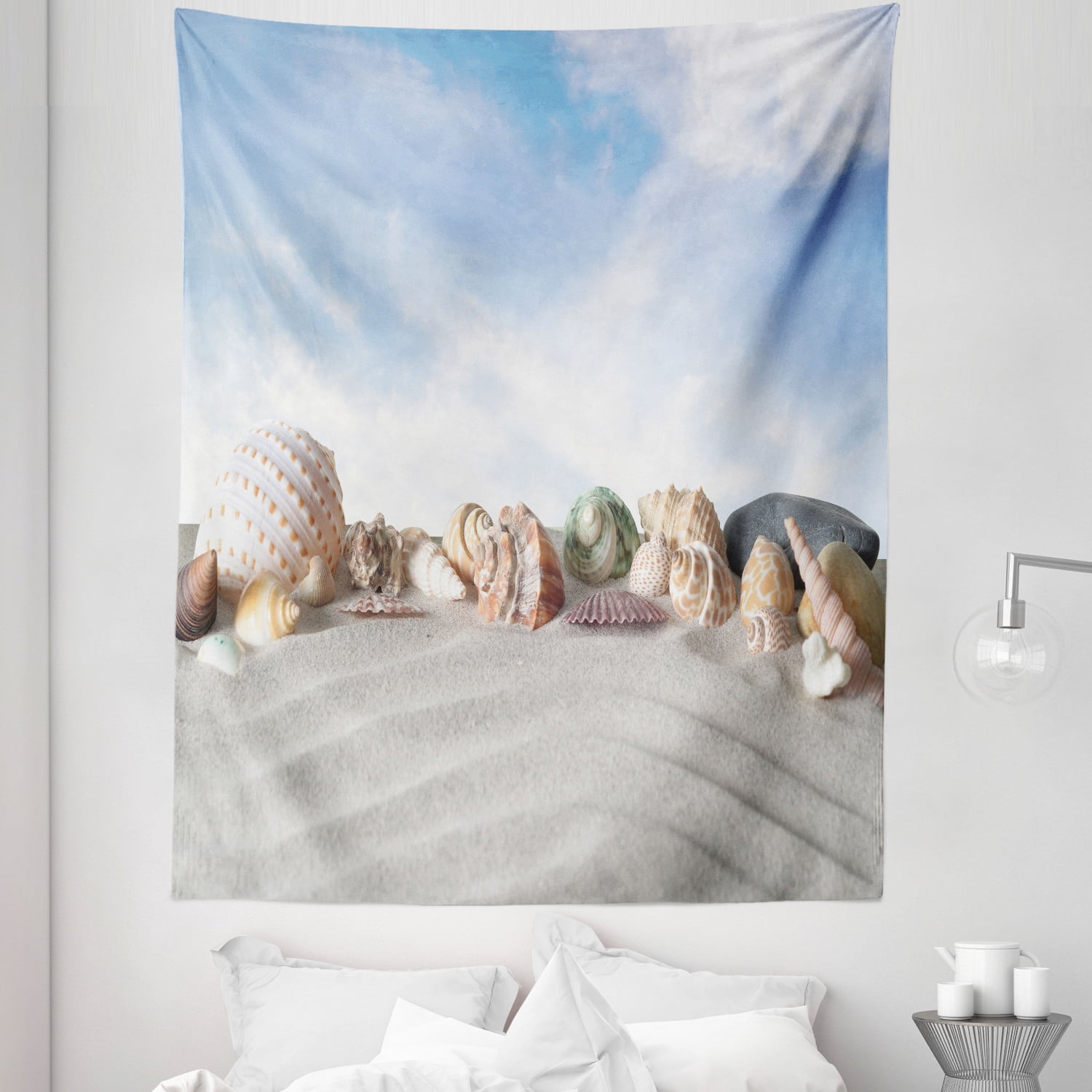 Shell Tapestry, Fragile Seashells on Sand Hill with Sky Background ...