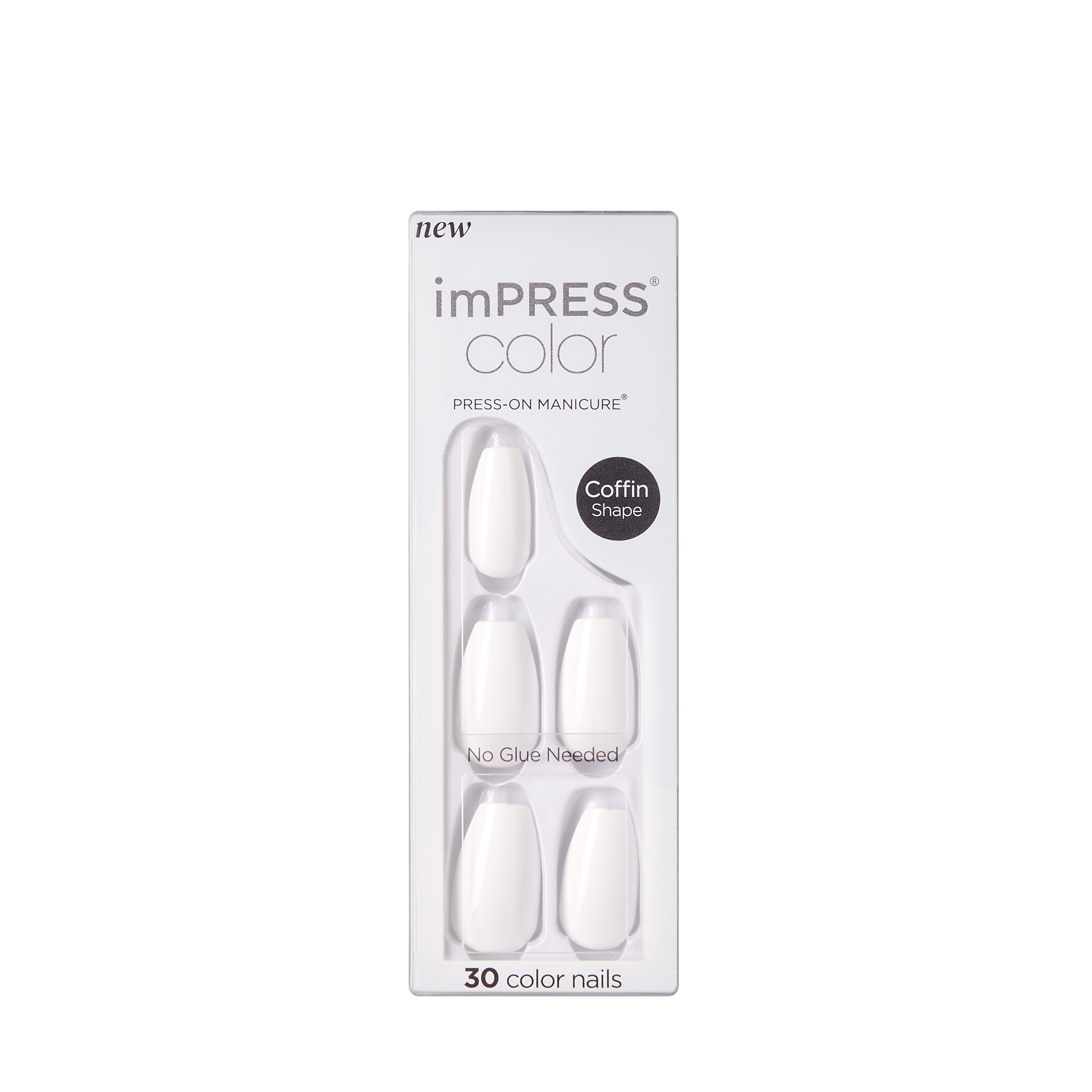 KISS imPRESS Color Medium Coffin Press-On Nails, ‘Frosting’, 30 Count ...