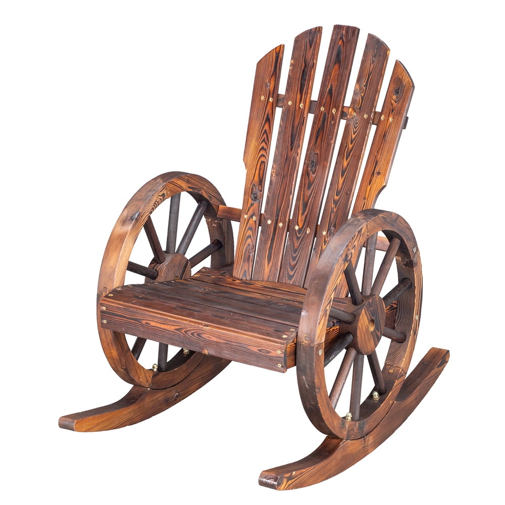 Wooden Rocking Chair Retro Garden Outdoor Fir with Wooden Wheel Rocker ...
