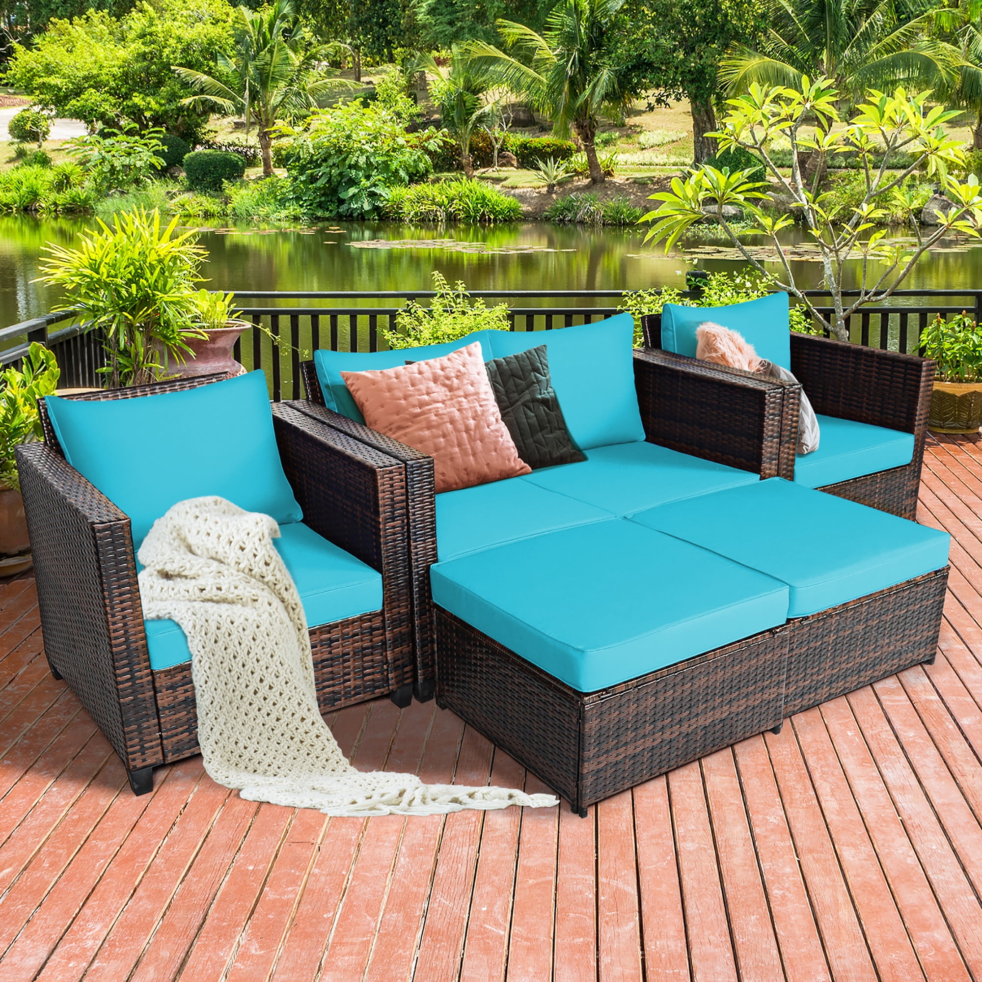 Click here for Costway 5pcs Patio Rattan Furniture Set Loveseat S... prices