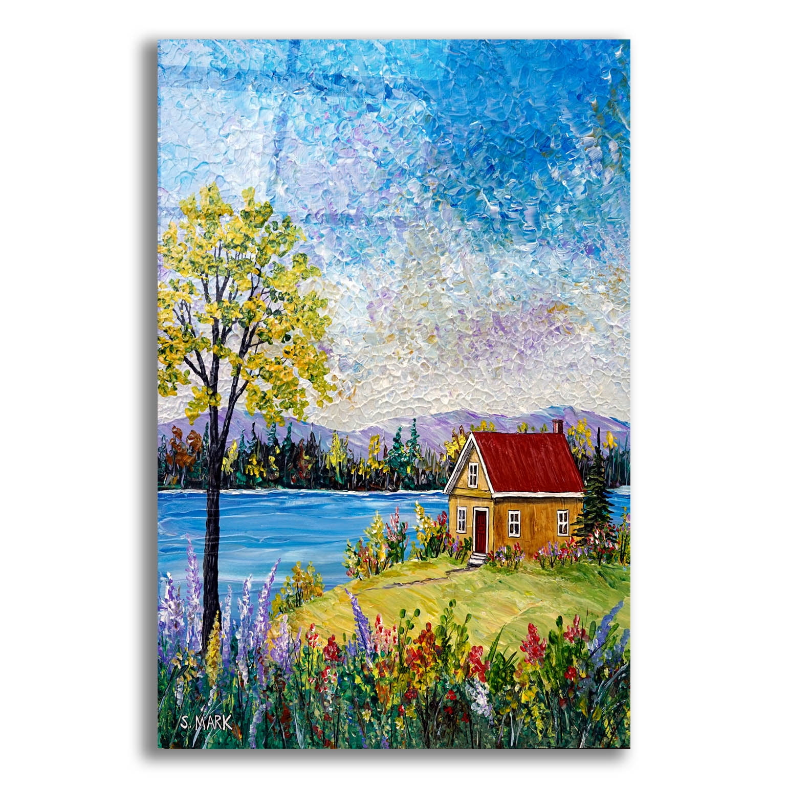 Epic Art 'Lake Flowers' by Sharon Mark, Acrylic Glass Wall Art, 12"x16 ...