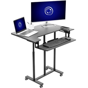 VIVO White Mobile Height Adjustable Stand Up Desk Workstation ...