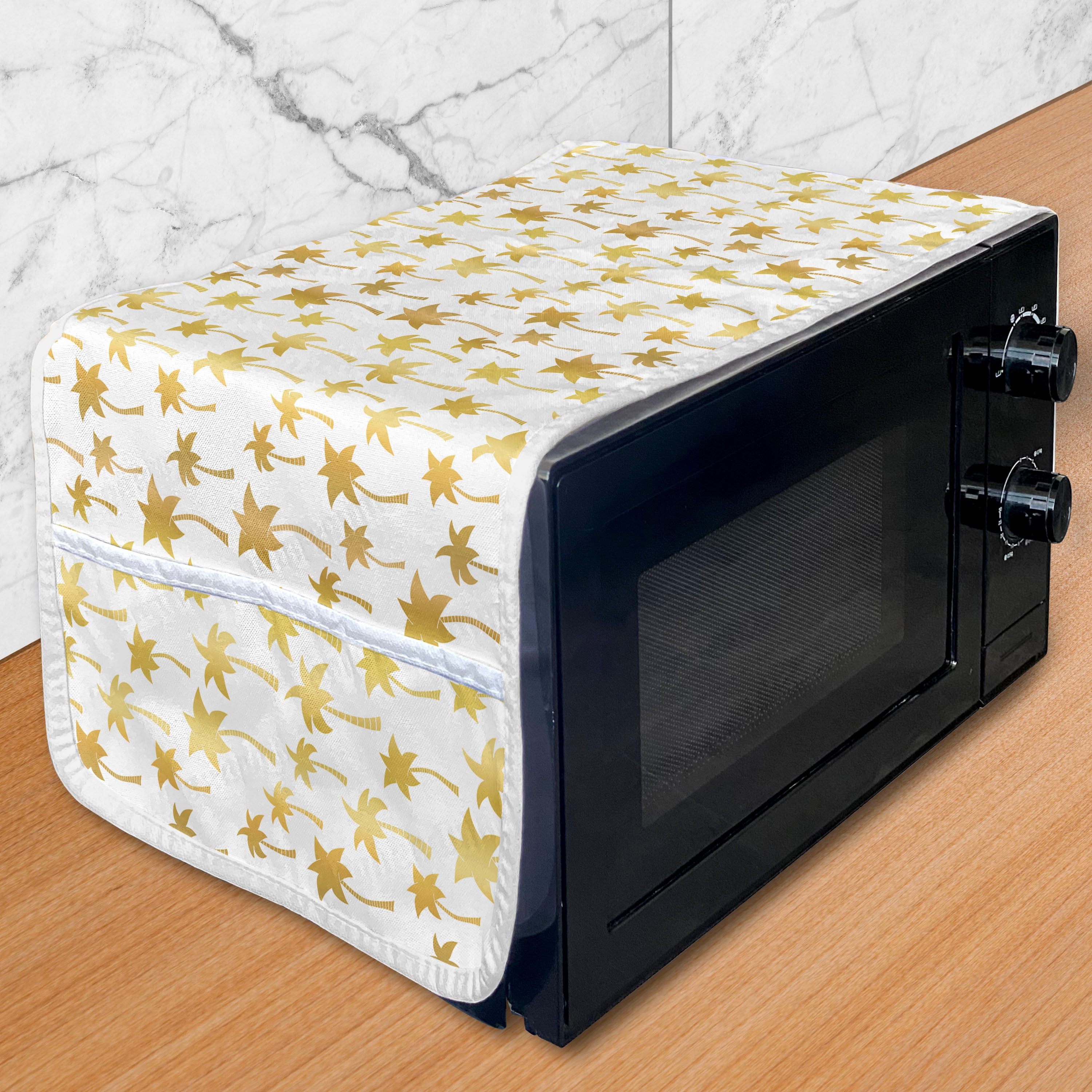Exotic Microwave Oven Cover, Island Palm Tree Silhouettes in Yellow ...