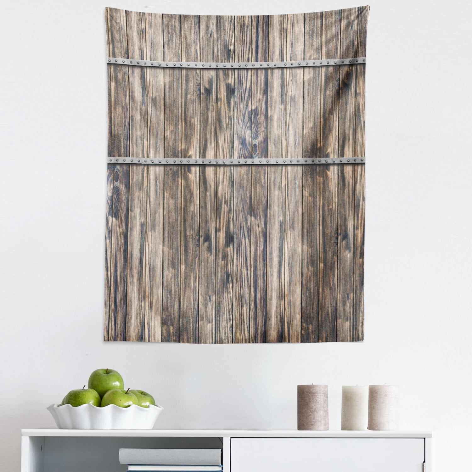 Rustic Tapestry, Image of Wooden Planks with Screws and Nails Farmhouse ...