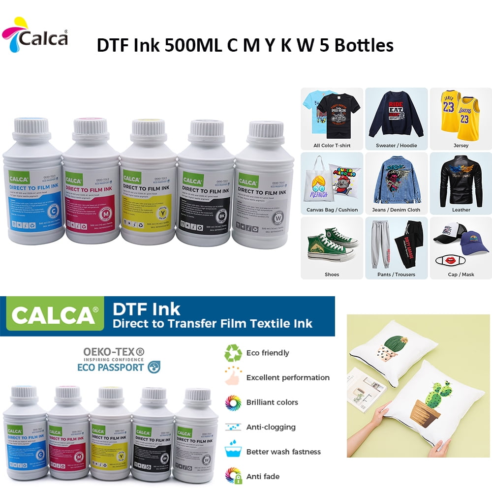 Buy CALCA DTF Ink C M Y K W 5 Bottles of 500ml PET Film Transfer Ink ...