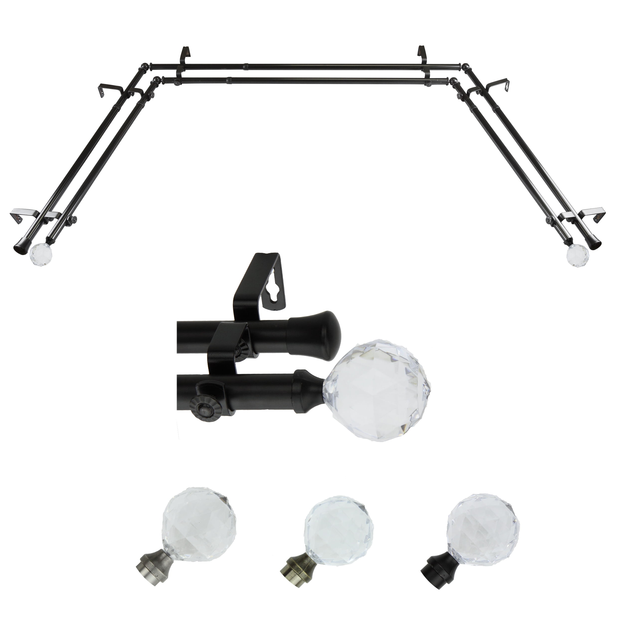 Jeshan 13/16" Double Bay Window curtain rod Adjustable 20"-36", 38"-72 ...