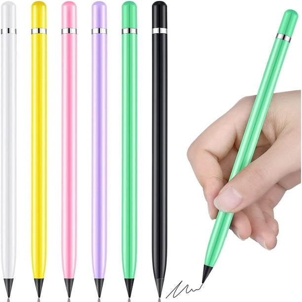 6 Pieces Metal Inkless Pen Aluminium Everlasting Pencil Metallic No Ink ...