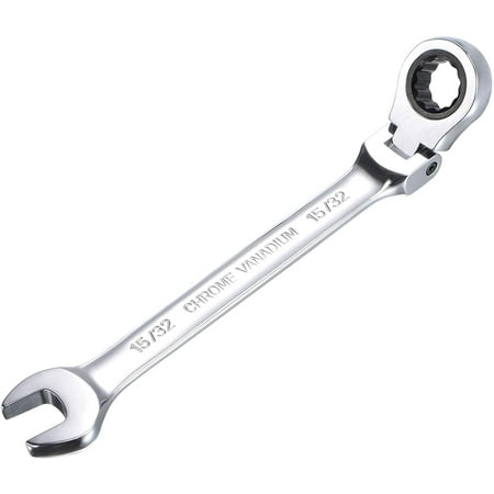 15/32 Inch FlexHead Ratcheting Combination Wrench SAE 72 Teeth 12 Point ...