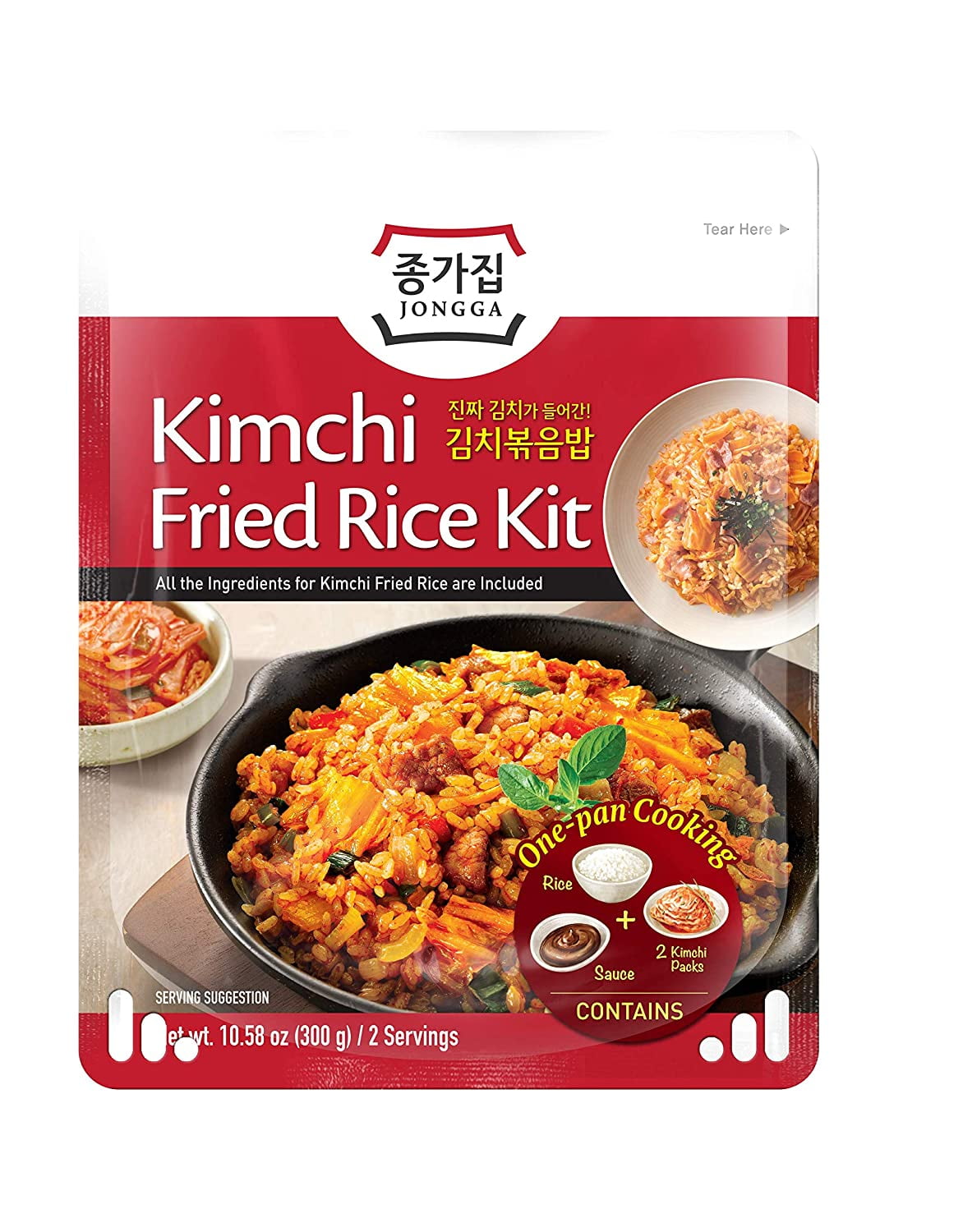 Jongga Korean Kimchi Fried Rice Kit with Rice, Real Kimchi Pack ...
