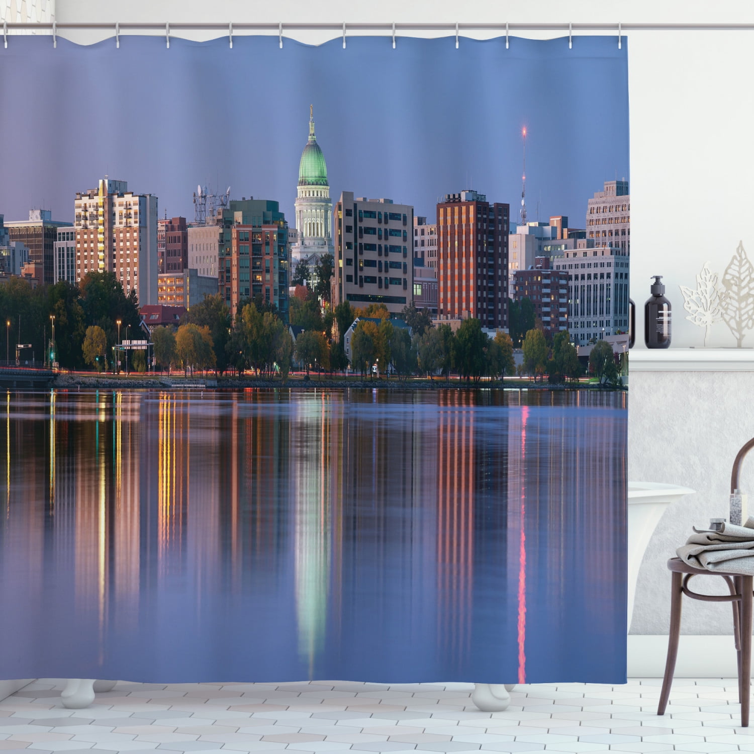 Ambesonne Wisconsin Shower Curtain, Panoramic Madison Photo, 69"Wx75"L ...