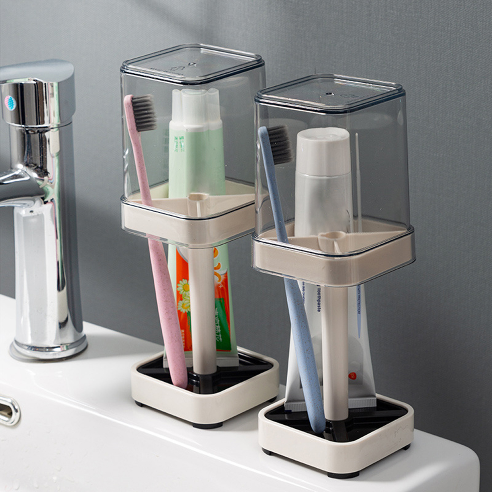 Hesroicy Toothbrush Holder - Hollow and Draining with 3 Slots and Fixed ...