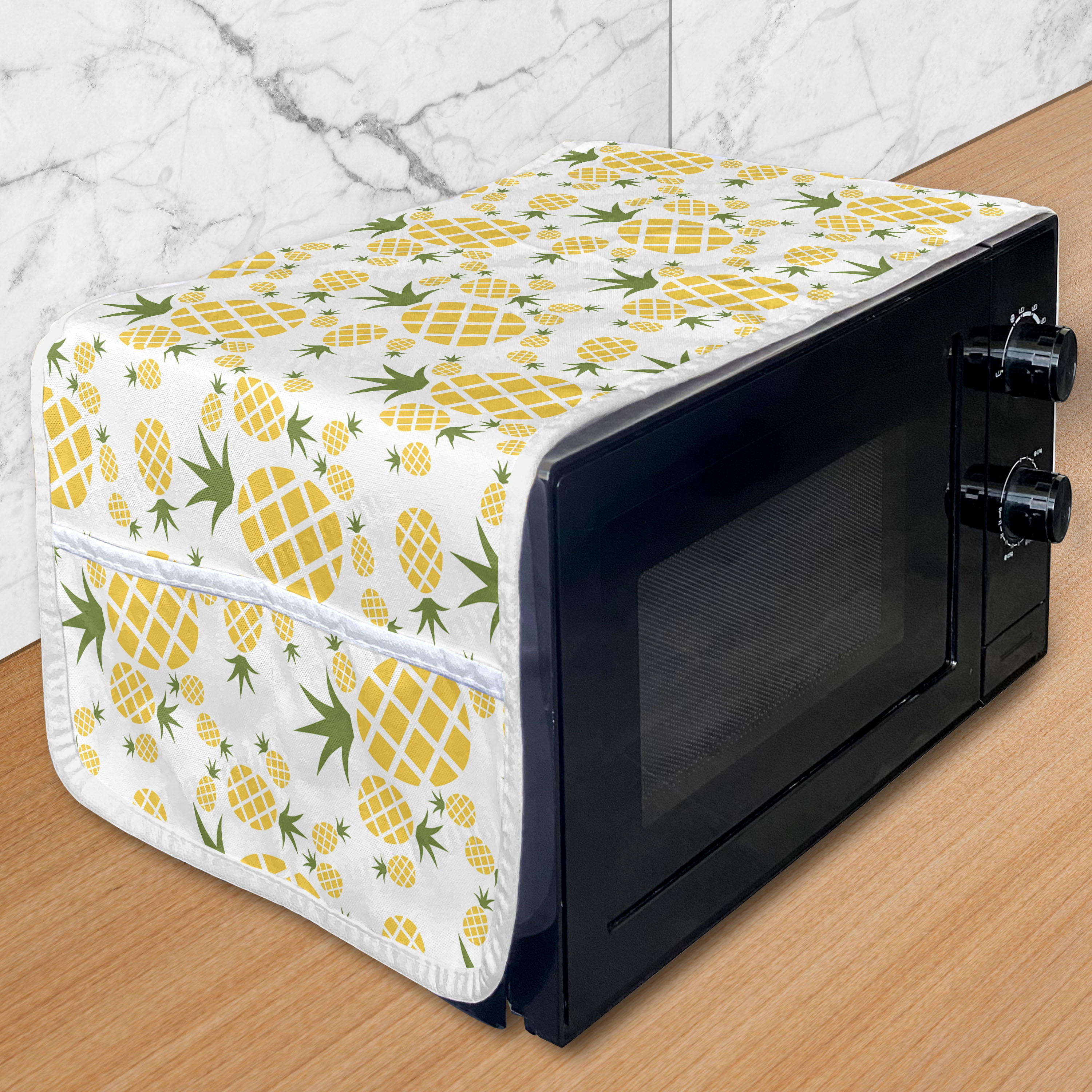 Green and Yellow Microwave Oven Cover, Rhombus Pineapple with Blooming ...