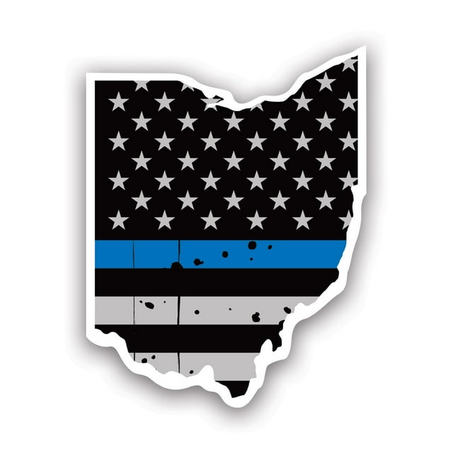 Distressed Thin Blue Line Ohio State Shaped Subdued US Flag Sticker Decal - Self Adhesive Vinyl ...