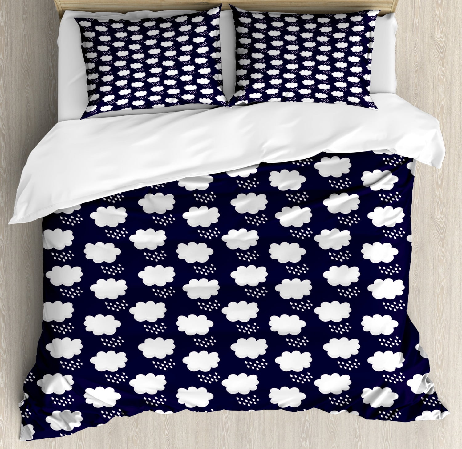 Rain Duvet Cover Set Queen Size, Cumulus Style Puffy Clouds ...