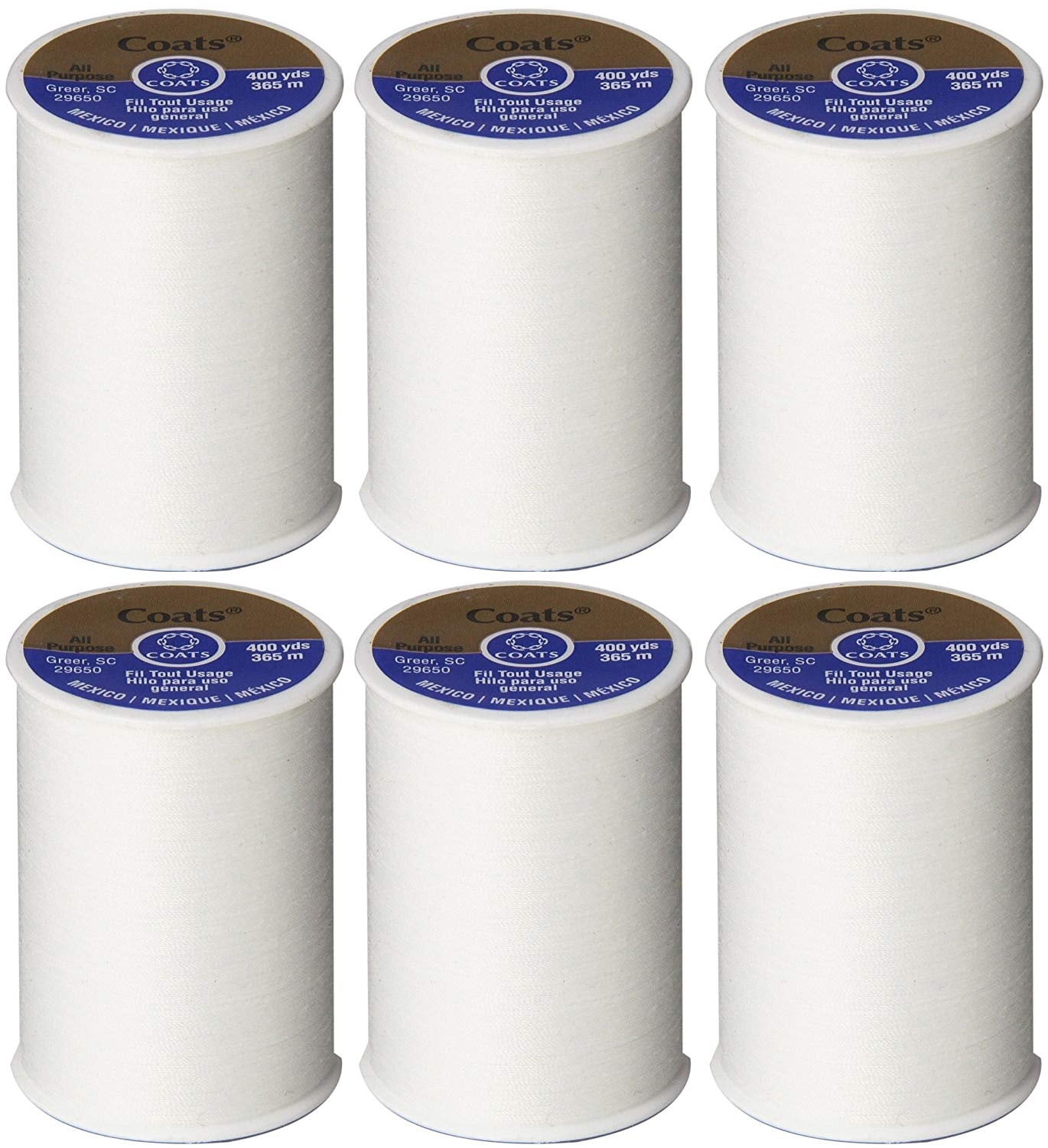 Coats and Clark Dual Duty All Purpose Thread, White (6 Pack) 400yd ...