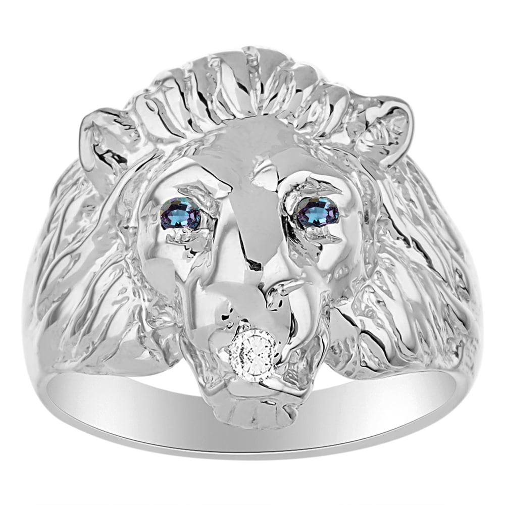 Click here for Rylos Lion Head Ring With Gemstone Eyes & Diamond... prices