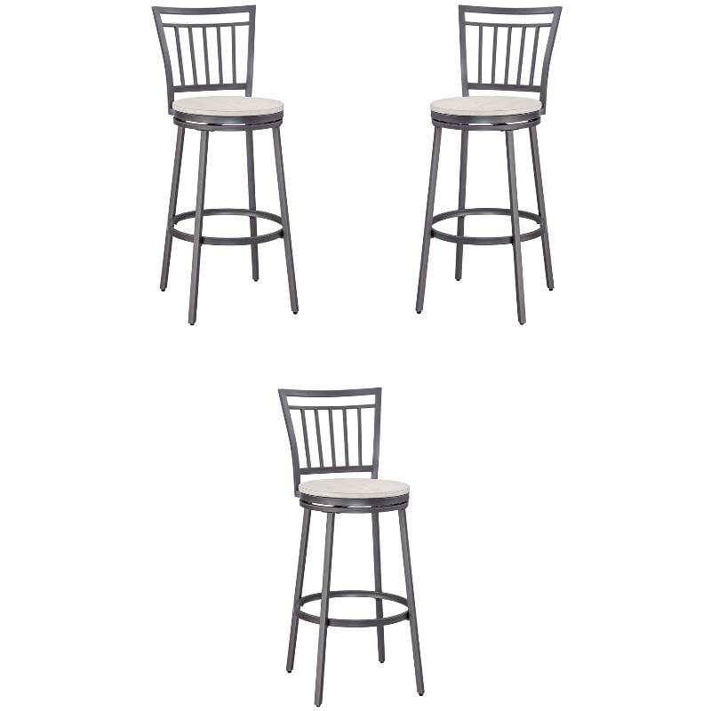 Home Square Metal Swivel Bar Stool in Gray and Whitewashed - Set of 3 ...