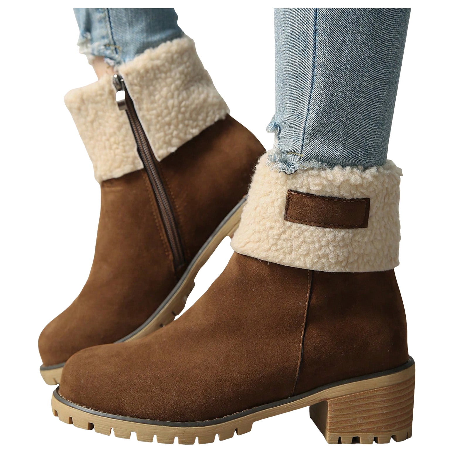 Click here for Pandaie Winter Boots For Women Mid Chunky Heel Sno... prices