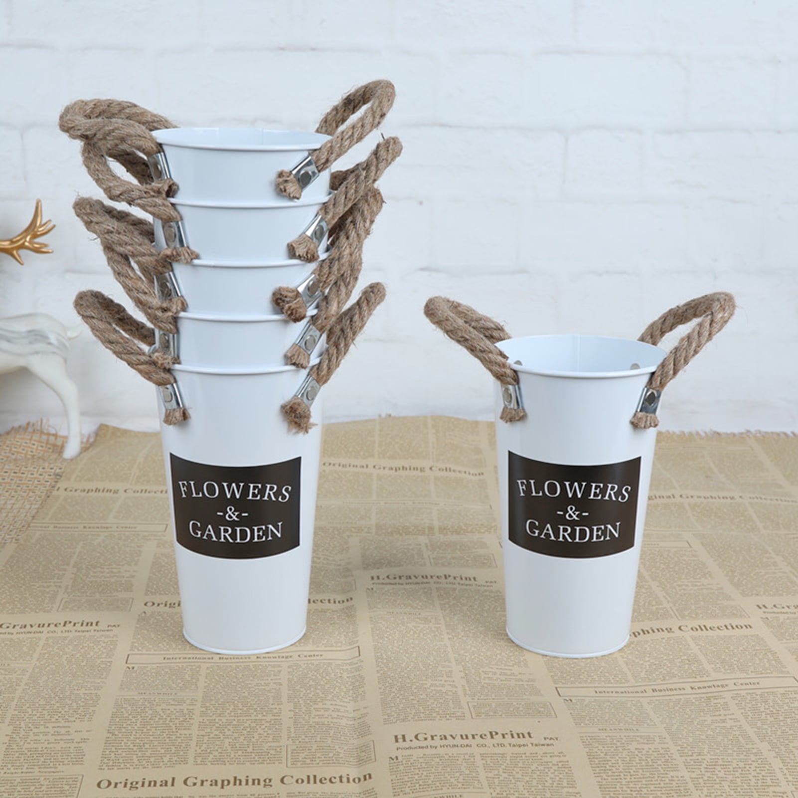 Flower Bucket Plant Vase Container - Artificial Flower Handle Bucket ...