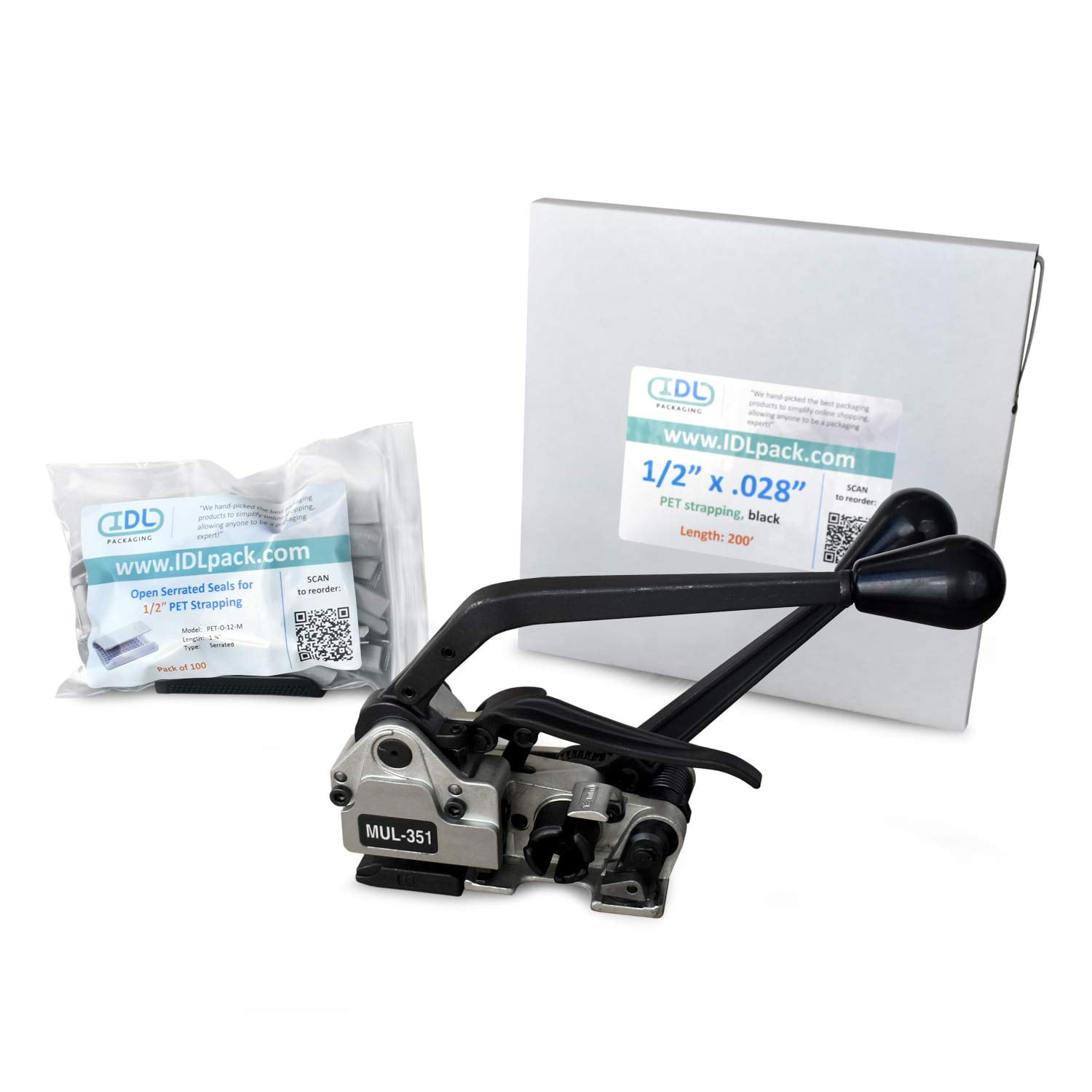 IDL Packaging 1/2" x 200' COMBO Polyester (PET) Strapping Kit, 760 lbs. Break Strength - Include ...